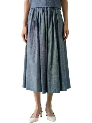 BENETTON Pleated Waistband Midi Skirt - Blue