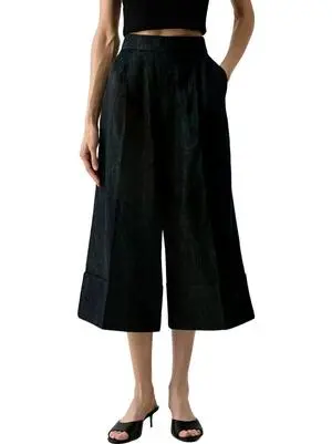 BENETTON Cropped Wide-leg Jeans With Turn-up Cuffs - Blue