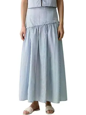 BENETTON Striped Asymmetrical Waist Ruffled Maxi Skirt - Blue