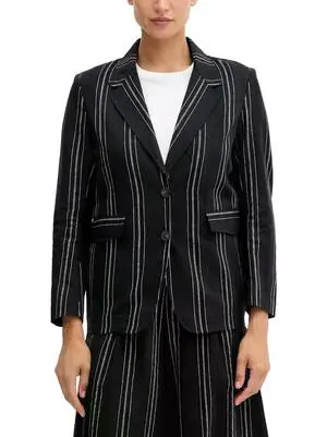 BENETTON Pinstripe Pattern Notched Lapels Blazer - Black
