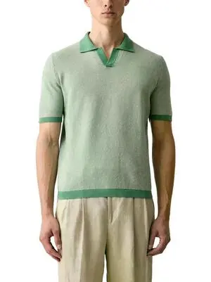 BENETTON Textured-knit Short-sleeved Polo-collar T-shirt - Green