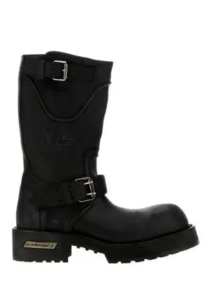Balenciaga Leather Buckled Boots - Black