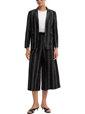 BENETTON Vertical Stripe Cropped Palazzo Pants - Black