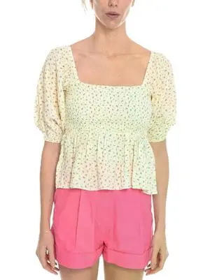 NOTES DU NORD Floral Print Puff Sleeve Blouse - Neutrals