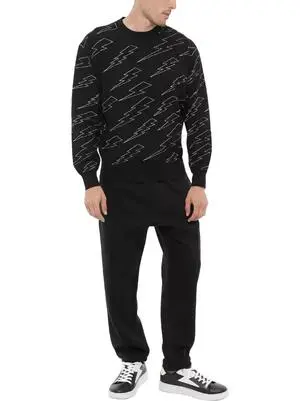 Neil Barrett Thunderbolt Embroidered Crew Neck Sweater - Black