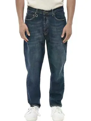 PAOLO PECORA Leather Patch Whiskered Jeans - Blue