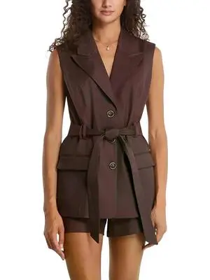 Guess Belted Sleeveless Tailored Gilet - Brown