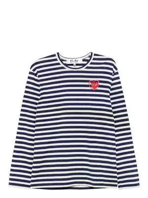 Comme Des Garçons Striped Heart-patch Long-sleeve T-shirt - Blue