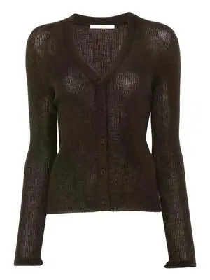 Cecilie Bahnsen Ribbed V-neck Cardigan - Brown