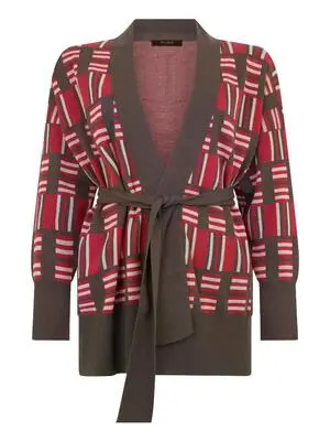 MOORER Geometric Pattern Belted Cardigan - Brown