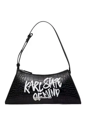 Karl Lagerfeld Croc-effect Logo Print Shoulder Bag - Black