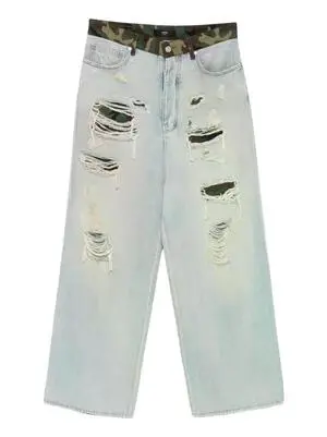 Amiri Distressed Camouflage-print Jeans - Blue