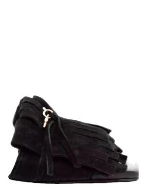 DONNARÌ Flat Sandals With Fringe Detail - Black
