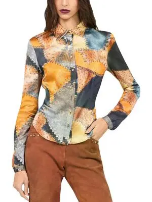 Roberto Cavalli Patchwork Print Long Sleeve Shirt - Orange