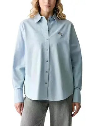 Karl Lagerfeld Logo Patch Button-down Shirt - Blue