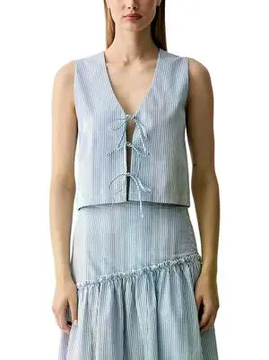 BENETTON Striped Tie-fastening Sleeveless Blouse - Blue
