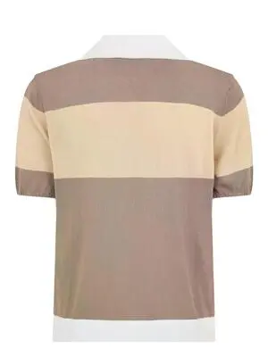 MOORER Short Sleeve Polo Top With Ribbed Details - Brown