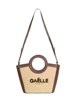 GAELLE PARIS Logo Embroidered Raffia-effect Shoulder Bag - Neutrals