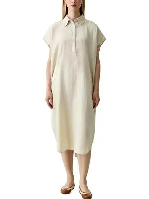 BENETTON Short-sleeved Midi Shirt Dress - Neutrals