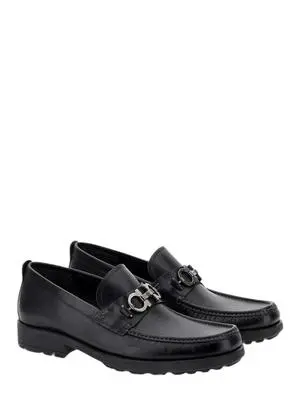FERRAGAMO Gancini Lug-sole Loafers - Black