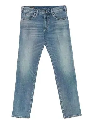 Emporio Armani Straight-leg Trousers With Logo Detail - Blue