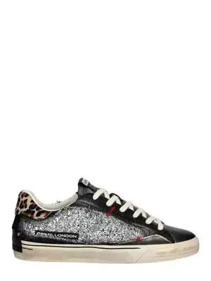 CRIME LONDON Glitter Detail Leopard Print Lace-up Sneakers - Black