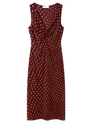 Stella McCartney Polka Dot Ruched Midi Dress - Red