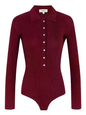 CAYET Ribbed Knit Bodysuit - Red