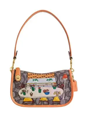 COACH Swinger Embroidered Shoulder Bag - Grey