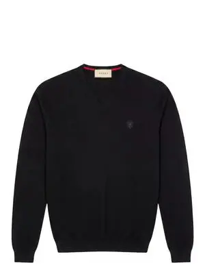 Gucci V-neck Sweater With Embroidered Logo - Black