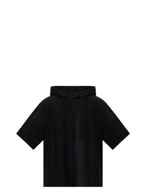 Issey Miyake Pleated Short-sleeve Hoodie - Black