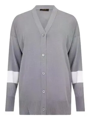 MOORER Stripe Detail V-neck Cardigan - Grey