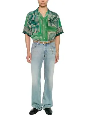 Versace Greca-print Medusa-head Shirt - Green