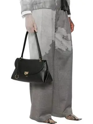 FERRAGAMO Gancini Pebbled Leather Tote Bag - Black