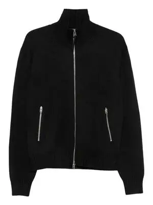 TOM FORD Waffle Knit Zip-up Cardigan With Leather Patches - Black