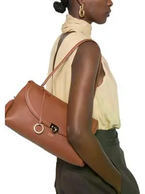 FERRAGAMO Gancini Pebbled Leather Tote Bag - Brown