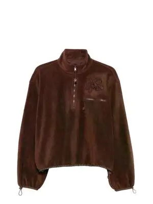 Cecilie Bahnsen Bow-embroidered Quarter-zip Sweater - Brown
