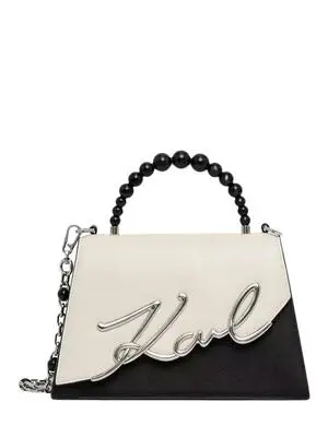 Karl Lagerfeld Logo-plaque Beaded-handle Tote Bag - Neutrals