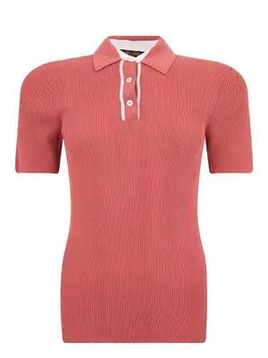 MOORER Ribbed Knit Short Sleeve Polo Shirt - Pink