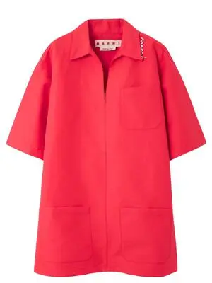 Marni Oversized Embroidered Cotton Mini Dress - Red