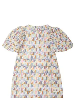 Fendi Ff Logo Puff-sleeve Mini Dress - Multicolour