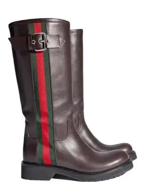 Gucci Biker Boot With Web Detail - Brown