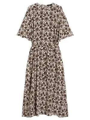 Max Mara Silk Crepe De Chine Floral Print Dress - Brown