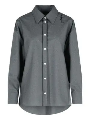 Marni Logo Embroidered High-low Hem Shirt - Grey