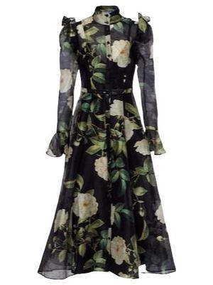 LEO Lin Katrina Floral Linen-blend Midi Dress - Black