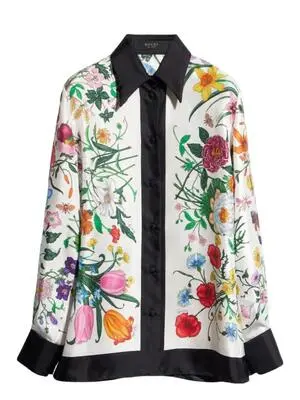 Gucci Printed Silk Shirt With Black Trim - Multi-color