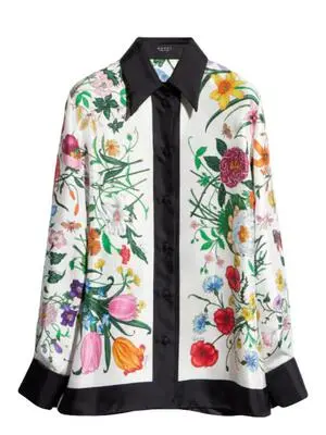 Gucci Printed Silk Shirt With Black Trim - Multi-color