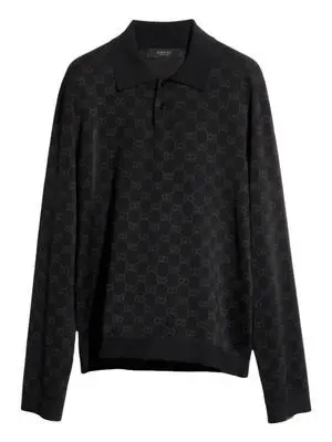 Gucci Viscose Gg Jacquard Polo Shirt - Black
