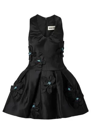 SHUSHU/TONG Embellished Appliqué Duchesse-satin Mini Dress - Black