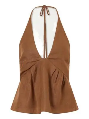 SIR. SIR. Sleeveless Tie-Up Halter Neck Top With Ruffled Hem Chocolate